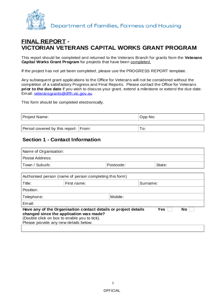 Capital works final report template - Veterans Doc Template | pdfFiller