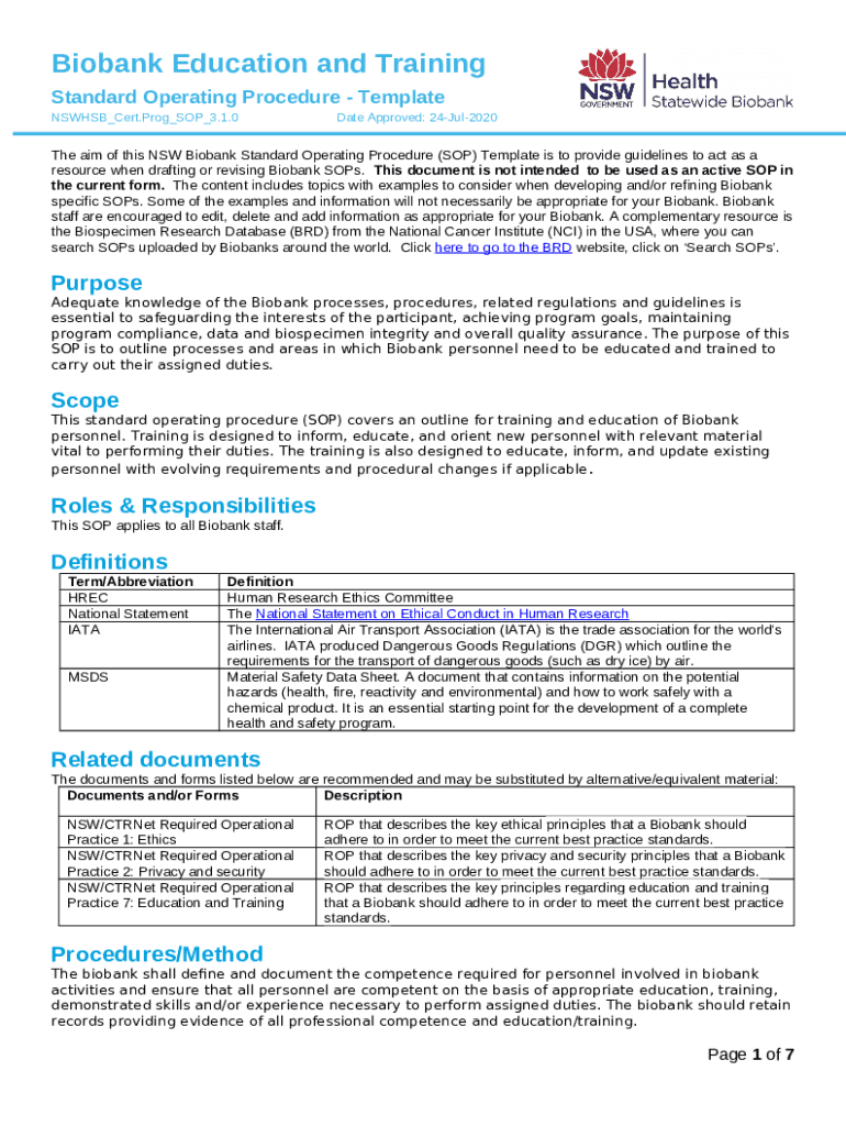 Administration of Standard Operating Procedures Doc Template | pdfFiller