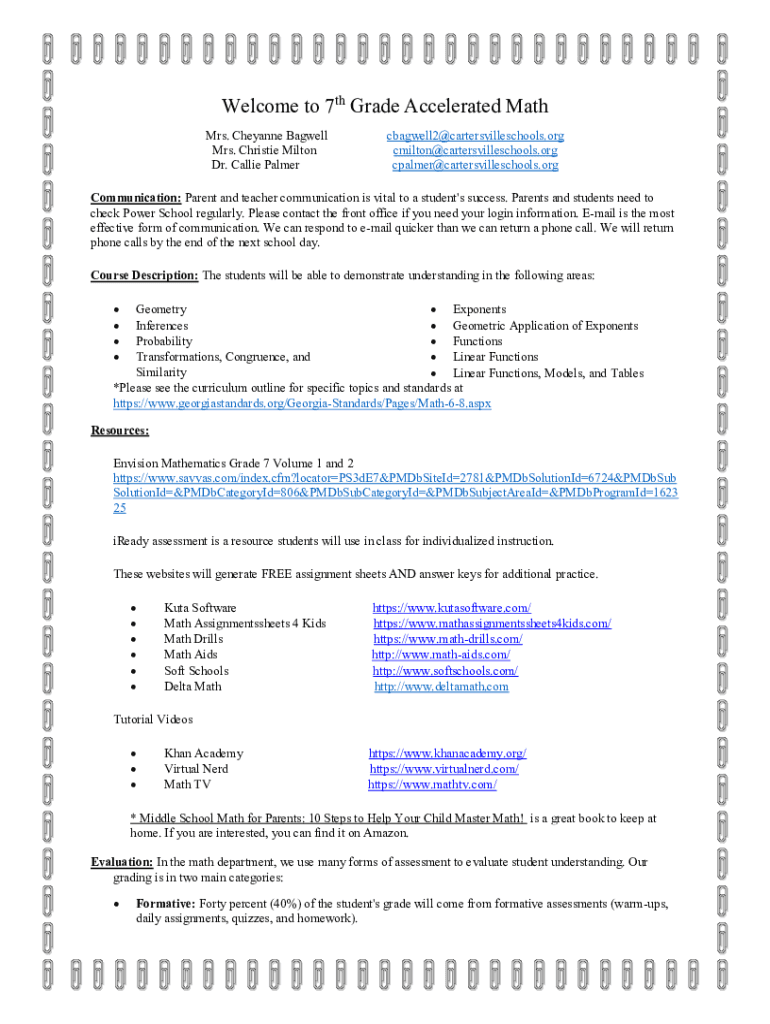 Fillable Online Welcome to 7th Grade Accelerated Math Fax Email Print ...