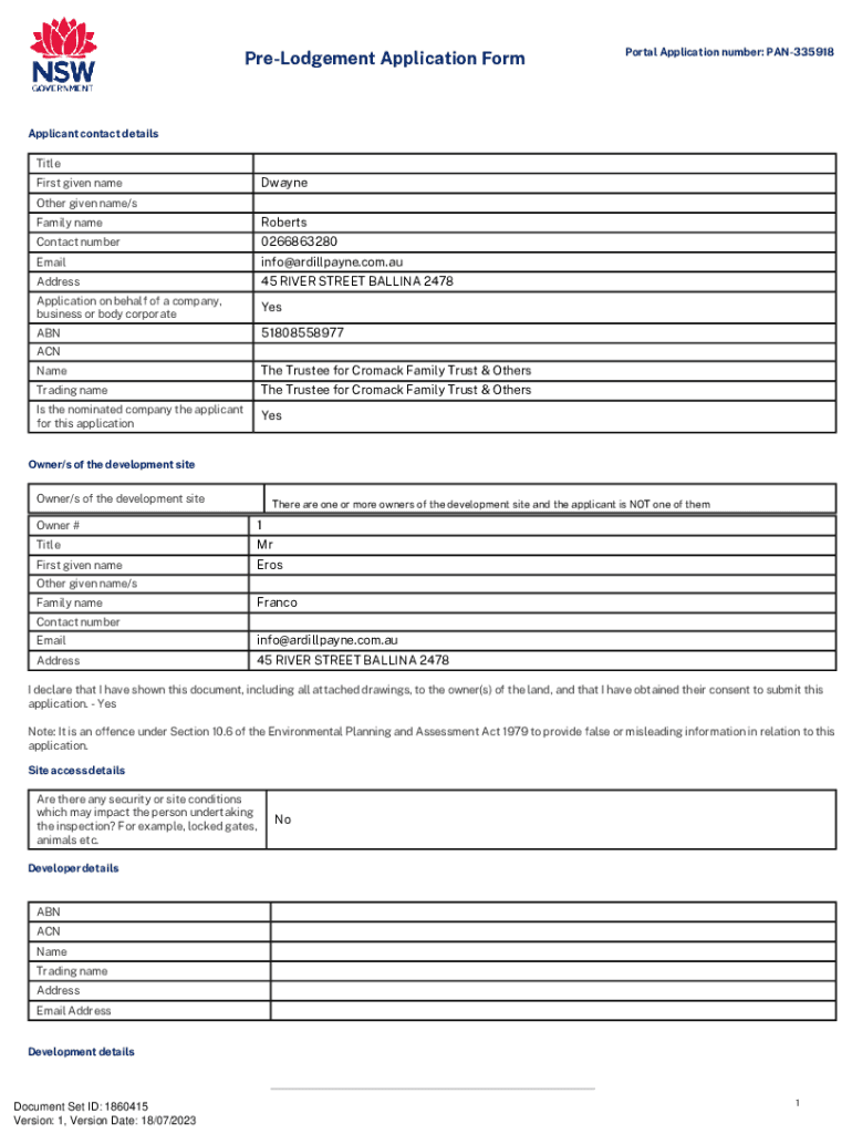 Fillable Online ECM1860415v1Pre-DA form - PAN-335918 - 33 Baraang Drive ...