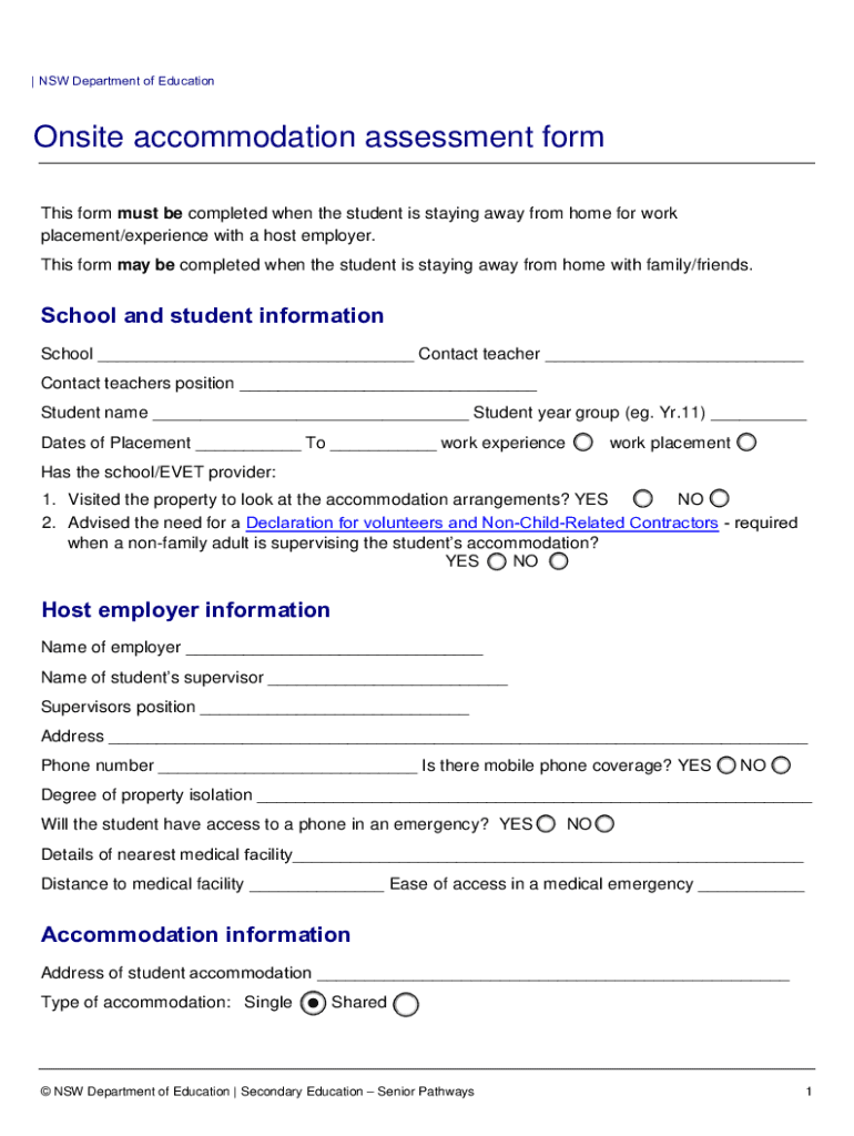 Fillable Online Onsite accommodation assessment form. Onsite accommodation assessment form Fax ...