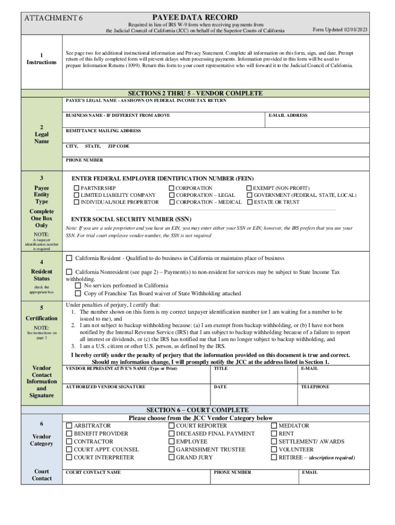 Fillable Online PAYEE DATA RECORD ATTACHMENT 6 Fax Email Print - pdfFiller