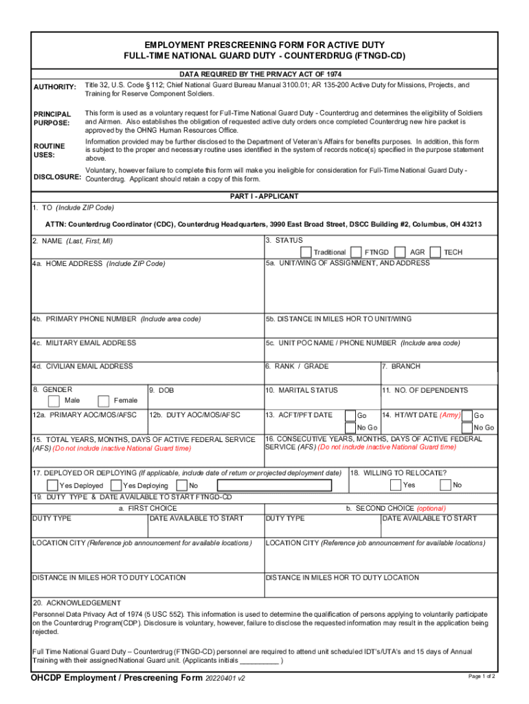 Fillable Online OHCDP Employment / Prescreening Form 20220401 v2 Fax ...