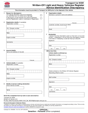 Fillable Online Written-Off Light and Heavy Vehicles Register Advice ...