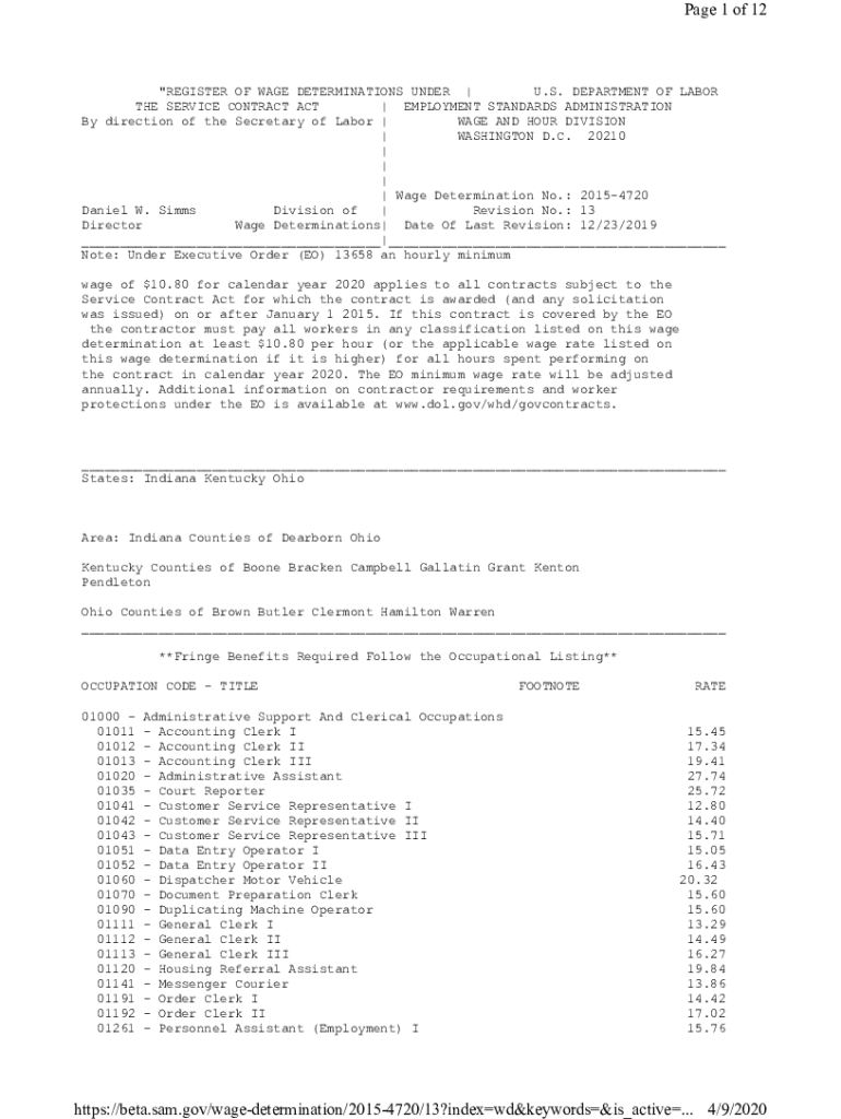 Fillable Online this wage determination if it is higher) for all hours ...