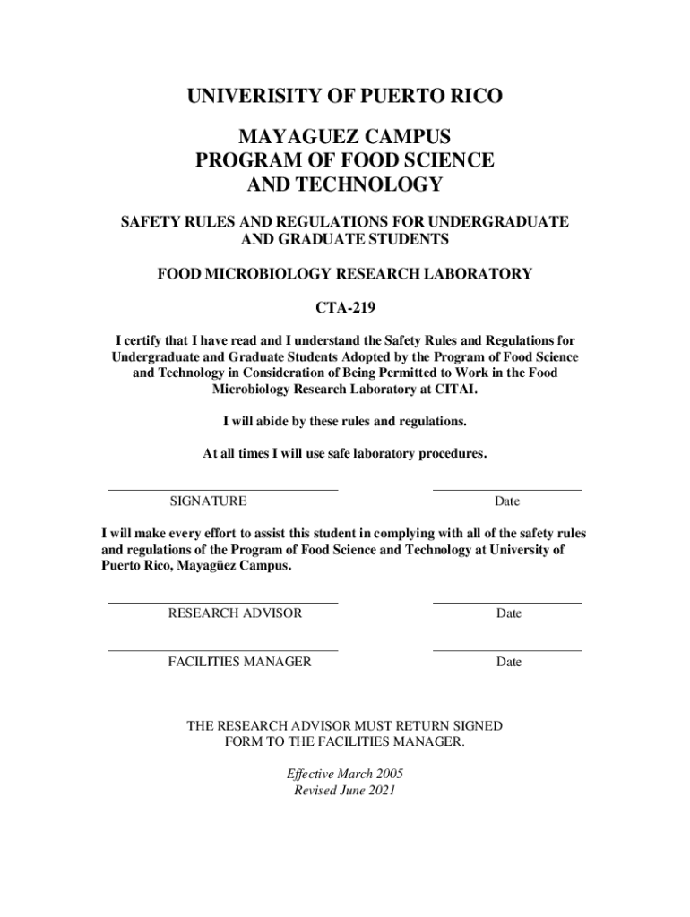 Fillable Online Safety Rules and Regulations for Undergraduate and ... Fax Email Print - pdfFiller