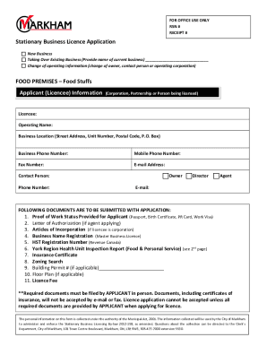 Fillable Online Food Premises, Food Stuffs. Stationary Business Licence ...