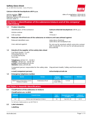 Fillable Online Safety Data Sheet: Calcium chloride hexahydrate Fax ...