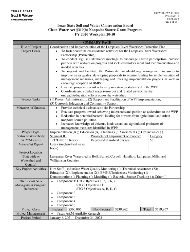 Fillable Online tsswcb texas SUMMARY PAGE Title of Project Coordination and ... Fax Email Print ...