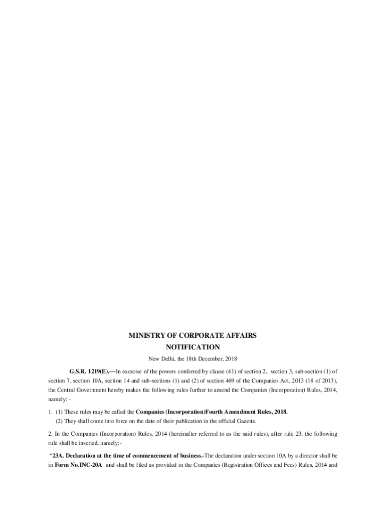 Fillable Online MCA Notification dt. 18/12/2018. MCA notifies the ...