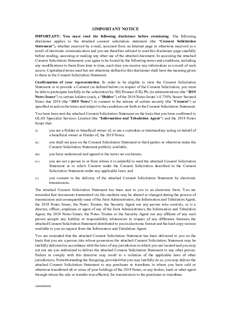 Fillable Online Project Rose - Consent Solicitation Statement ...