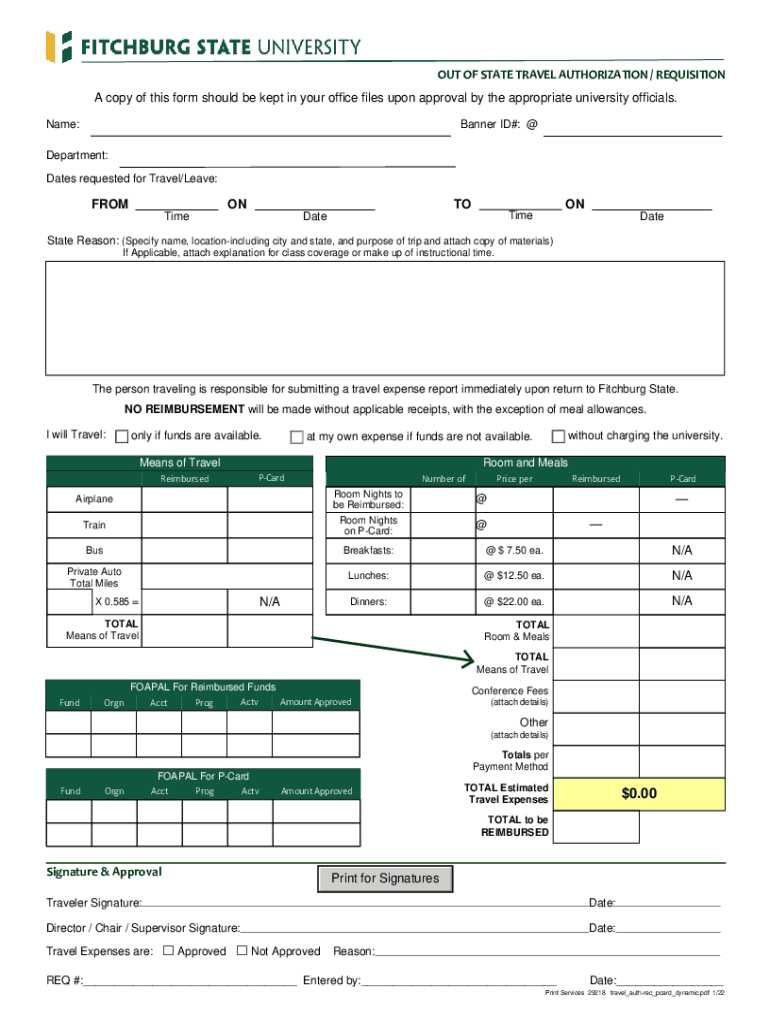 Fillable Online Travel/Leave Requisition. Form for release of travel funds Fax Email Print ...