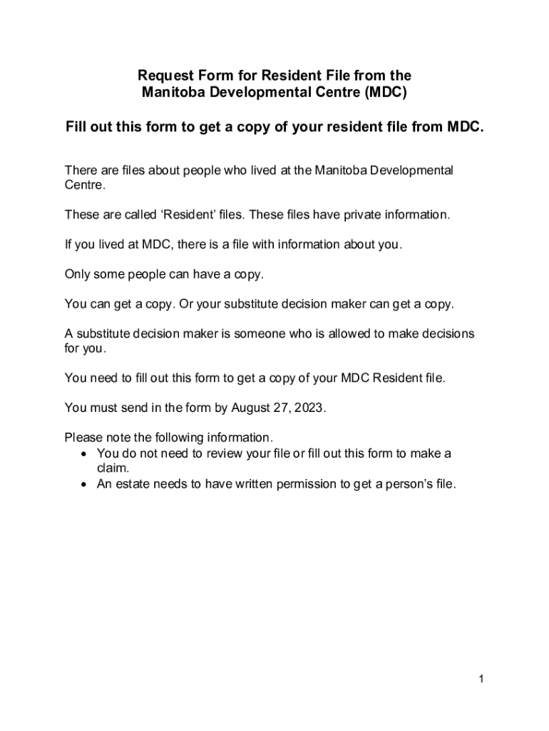 Fillable Online Request Form for Resident File from the ... Fax Email ...