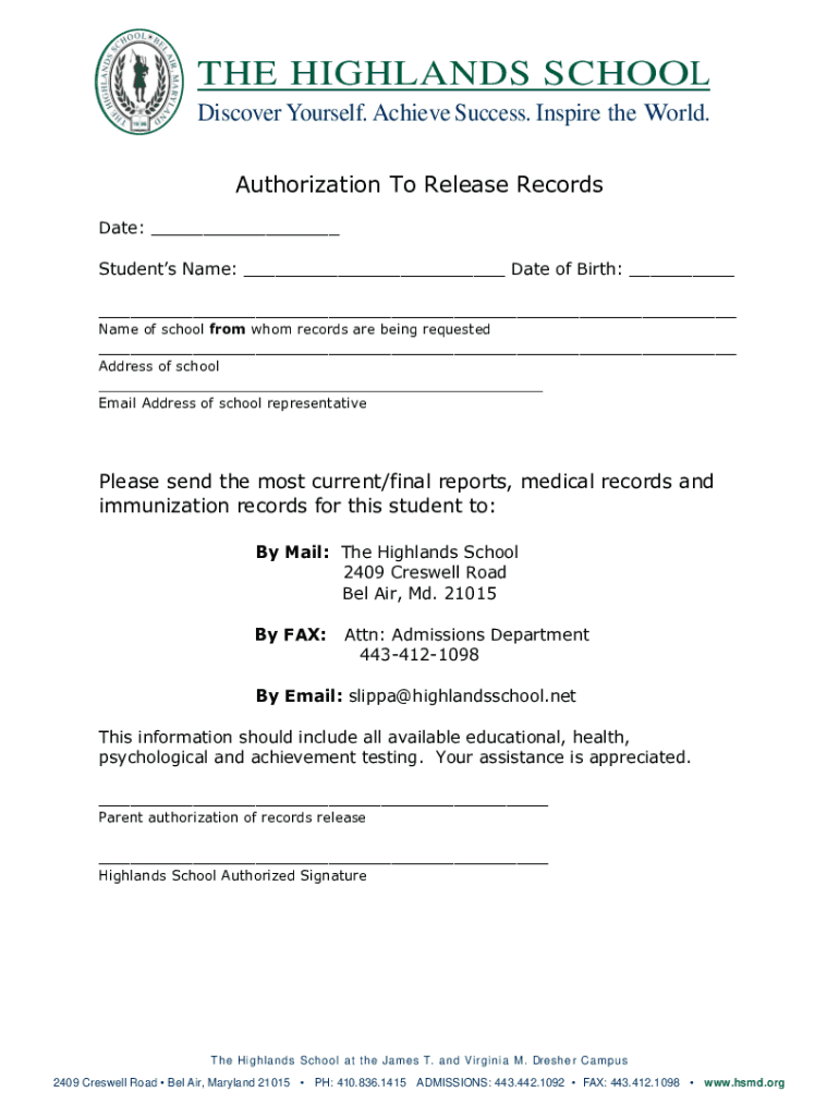 Fillable Online Transcript Request - Highlands Dallas Fax Email Print ...