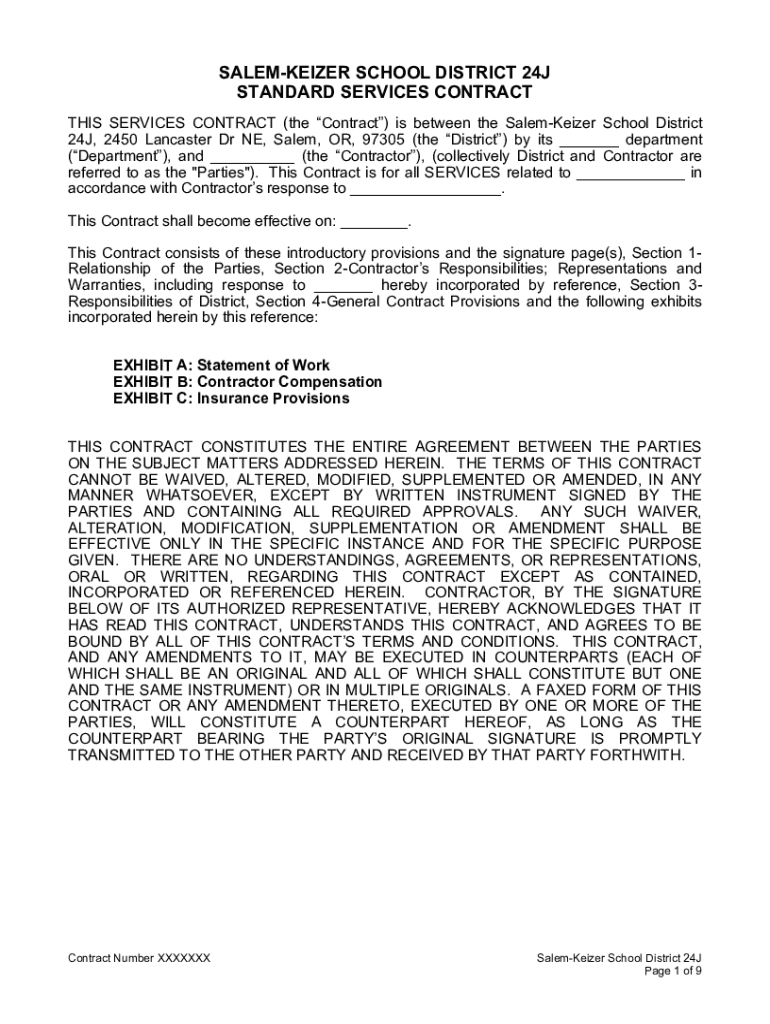 Fillable Online Salem-Keizer School District 24J Standard Services ...