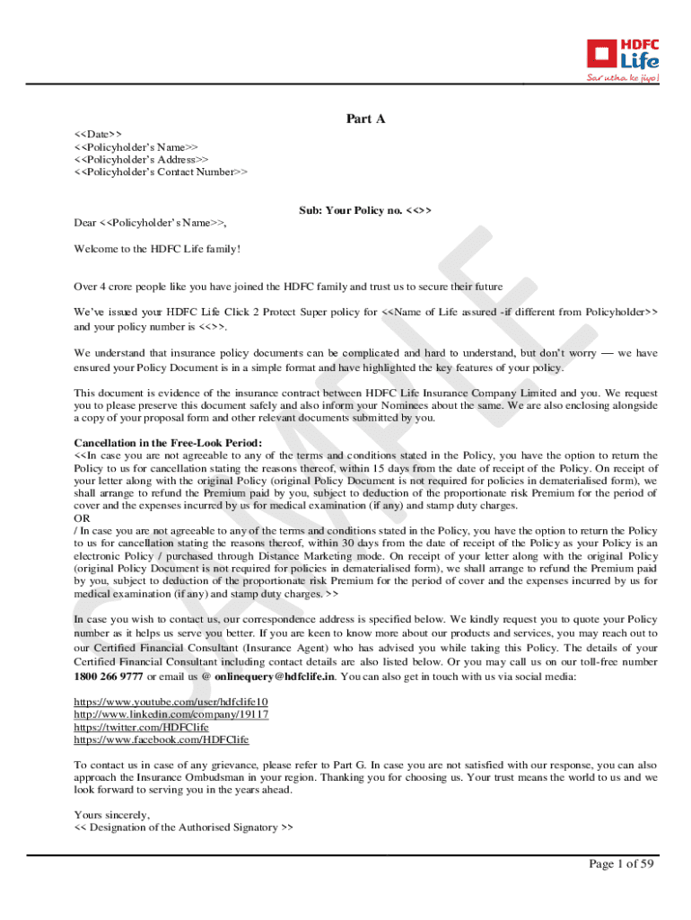 Fillable Online 101N080V01-HDFC-Life-Click-2-Protect-Policy-Document ...