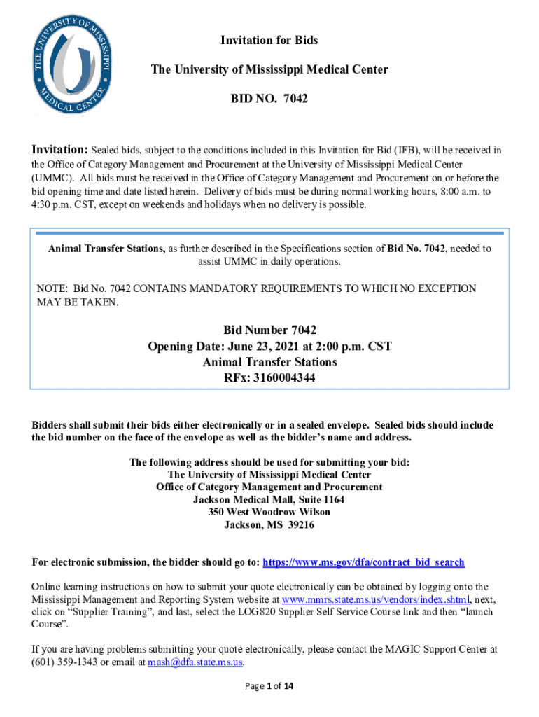 Fillable Online srm magic ms Invitation for Bids The University of ...