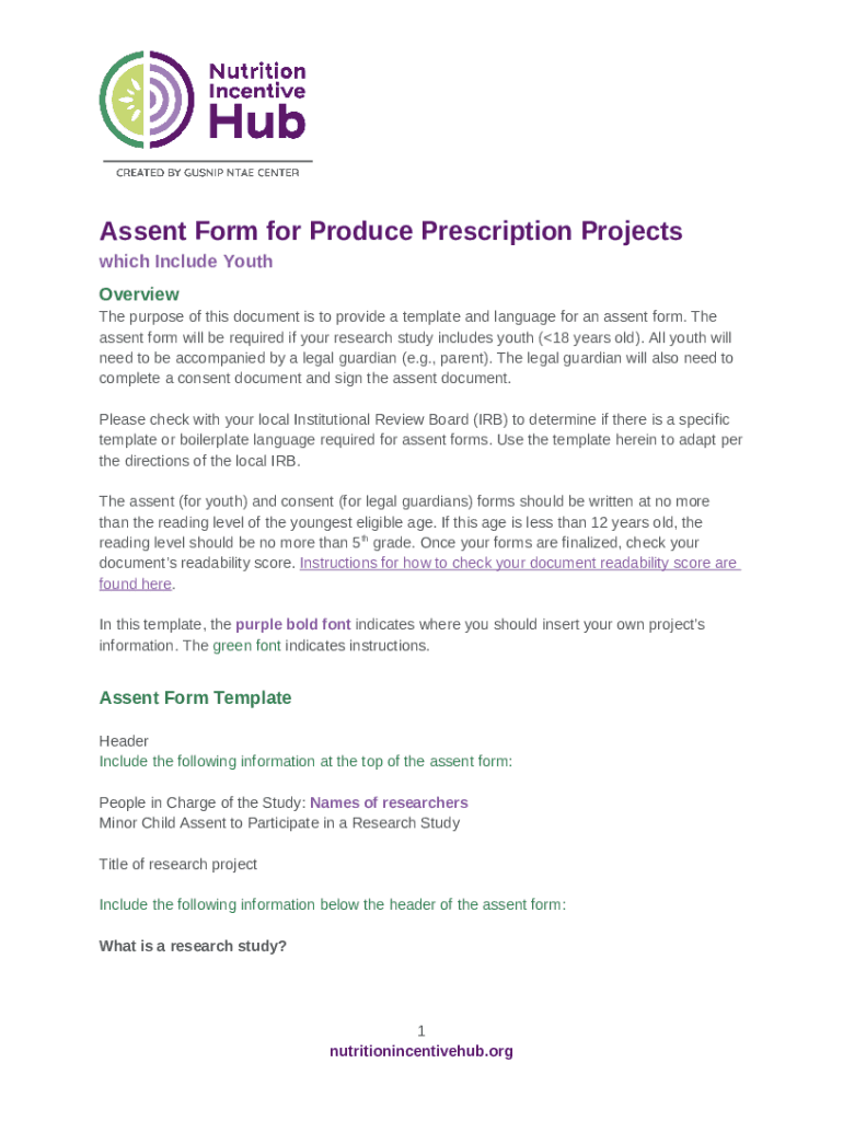 Assent for Produce Prescription Projects which ... Doc Template | pdfFiller
