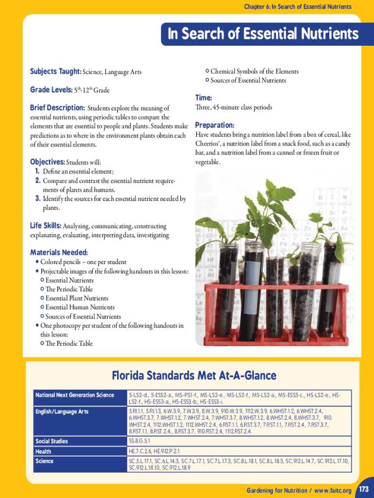 Fillable Online In Search of Essential Nutrients (Grades 6-8) Fax Email ...