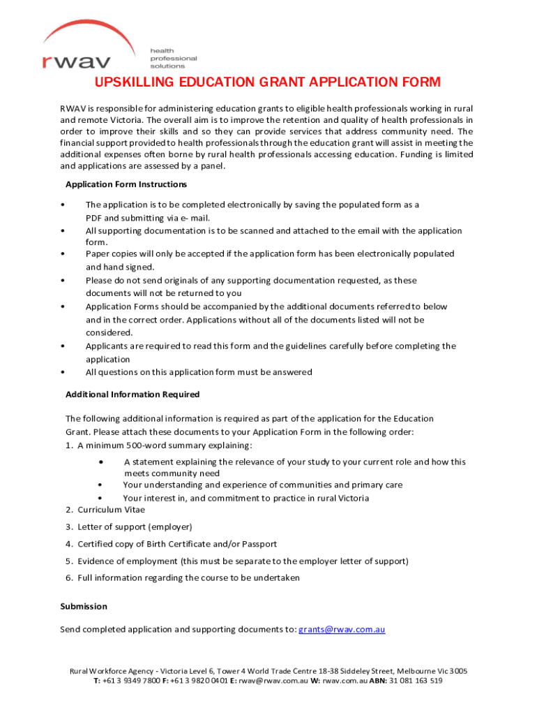 Fillable Online UPSKILLING EDUCATION GRANT APPLICATION FORM Fax Email ...