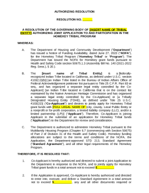 Authorizing Resolution - Tribal Governments Doc Template | pdfFiller