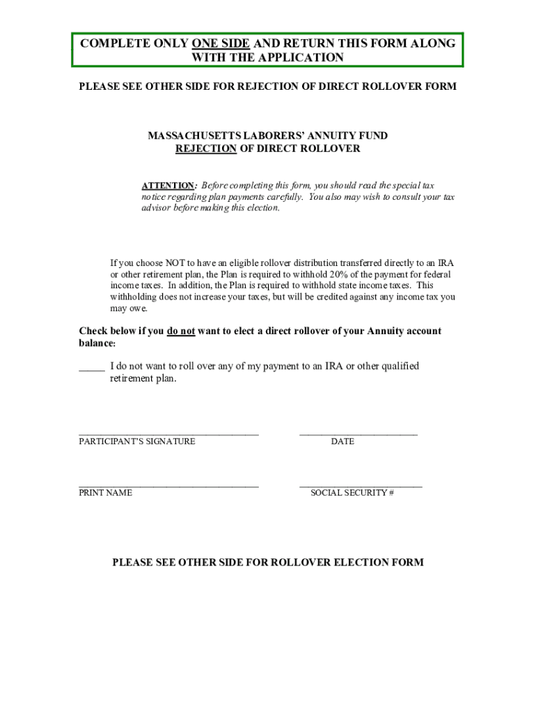 Fillable Online Rollover Election or Rejection Form.pdf Fax Email Print ...