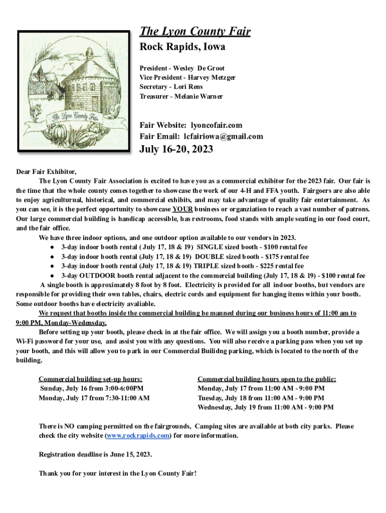 Fillable Online Booth rental letter 2023 - Lyon County Fair Fax Email ...