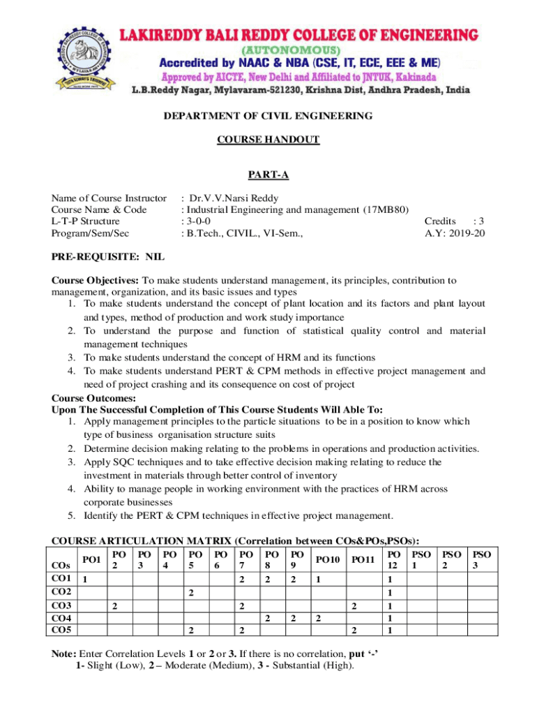 Fillable Online DEPARTMENT OF CIVIL ENGINEERING COURSE HANDOUT ... Fax ...