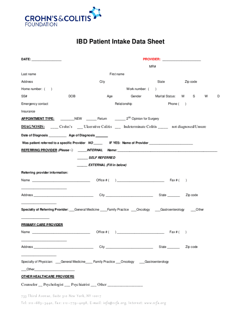 Fillable Online Inflammatory Bowel Disease Intake and Examination Form ...