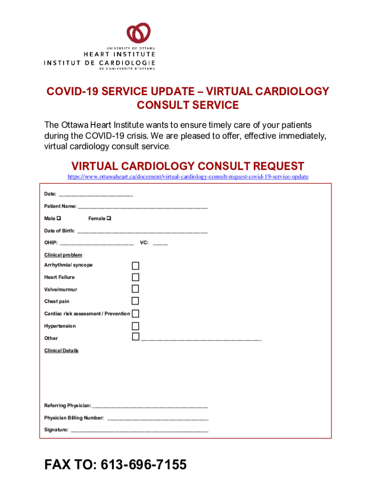 Fillable Online Virtual Cardiology Consult Request: COVID-19 Service ...