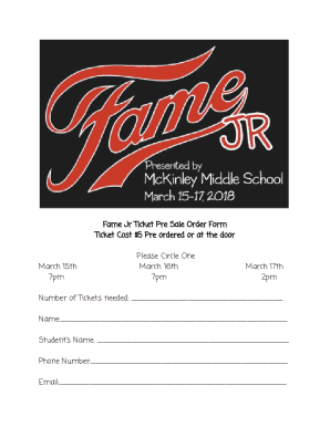 Fillable Online Fame Jr Ticket Pre Sale Order Form Fax Email Print ...