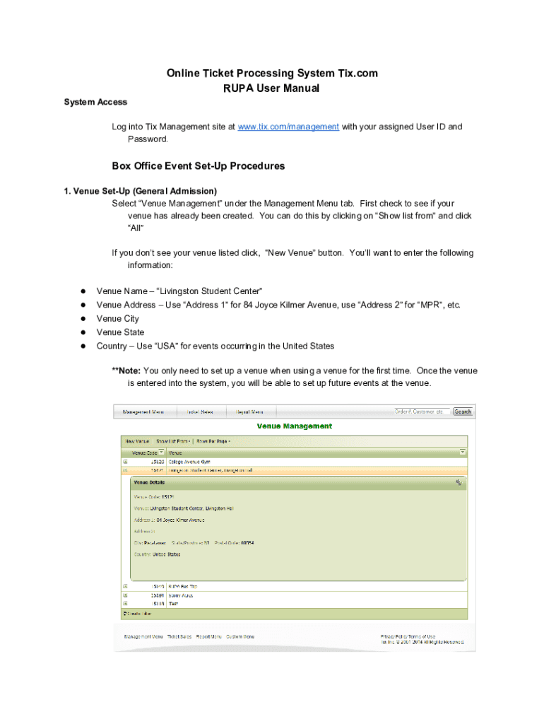Fillable Online Online Ticket Processing System Tix.com RUPA User ...