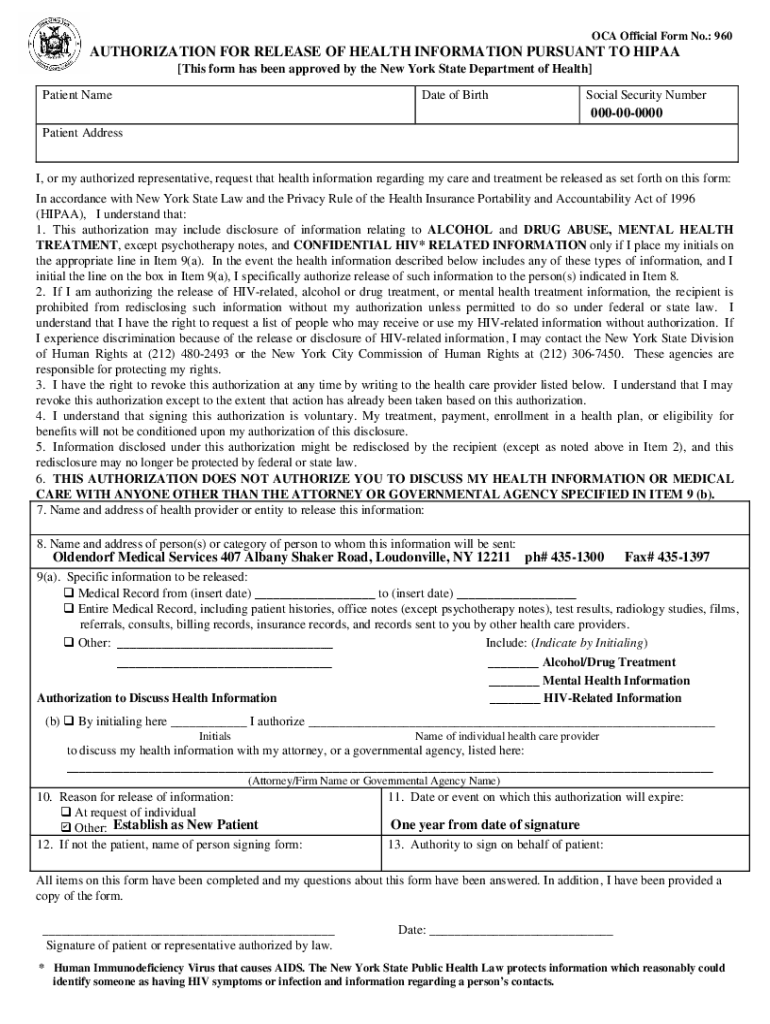 Fillable Online Get New York State Hipaa Release Form 960 Fax Email Print - pdfFiller