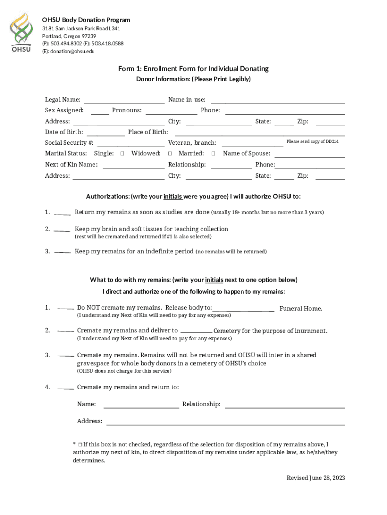 Fillable Online Body Donation ProgramOhio State College of Medicine Fax ...