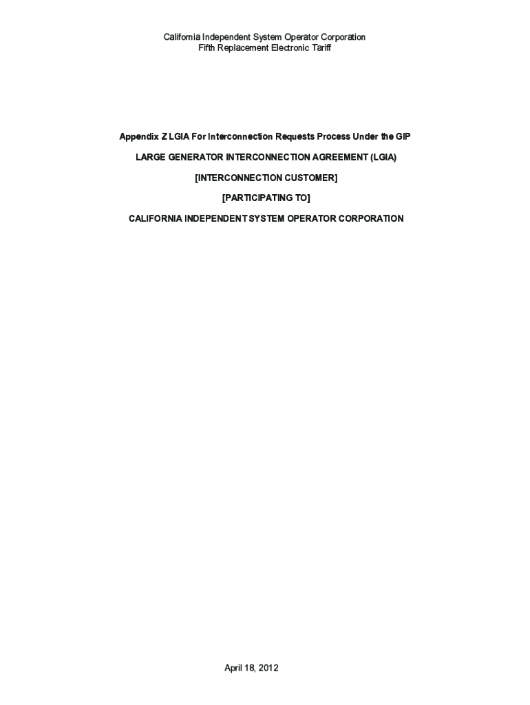 Fillable Online Appendix Z LGIA For Interconnection Requests Process ...