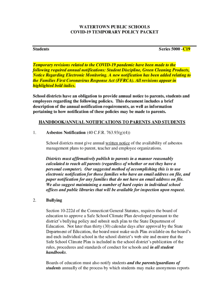 Fillable Online School districts must notify parents annually regarding ...