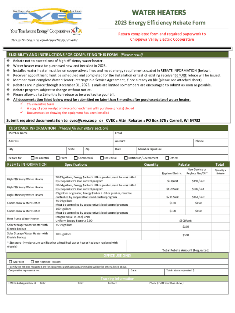 Fillable Online 2023 CVEC Incentive Form -- Water Heaters CVEC Fax ...