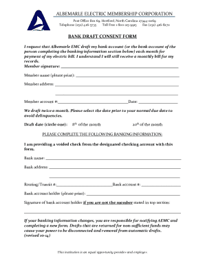 Fillable Online BANK DRAFT CONSENT FORM ALBEMARLE ELECTRIC ... Fax ...