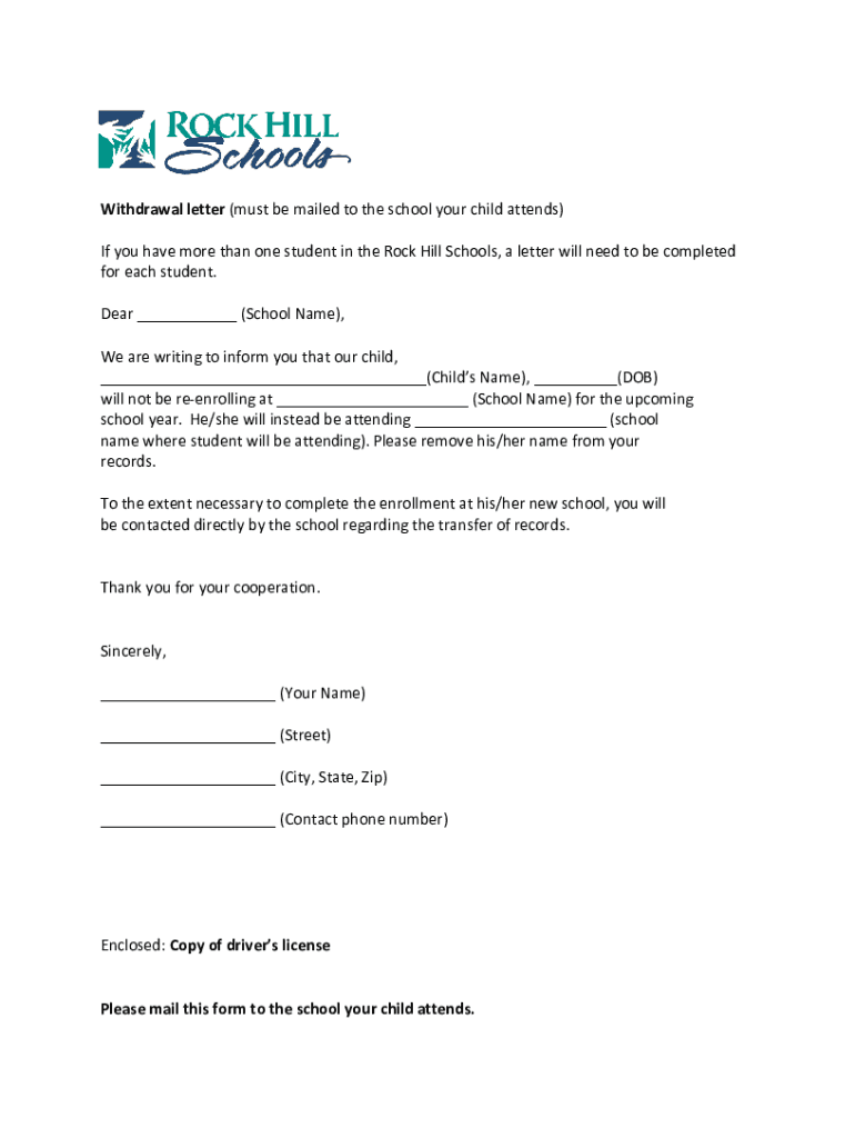 Fillable Online Withdrawal letter (must be mailed to the school your ...