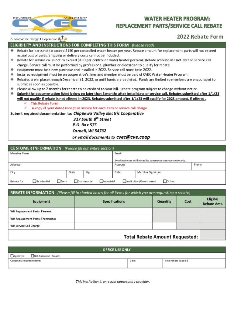 Fillable Online 2022 CVEC Incentive Form --CVEC WH Repl Prt Service Call Fax Email Print - pdfFiller