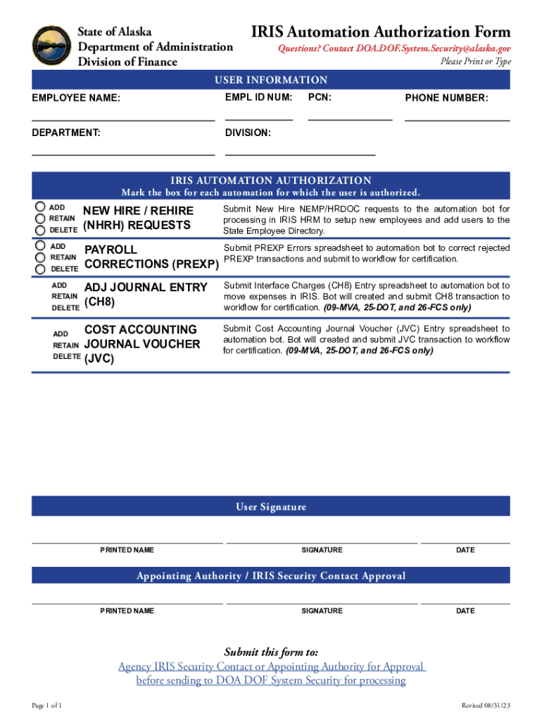 Fillable Online doa alaska State of Alaska IRIS Automation ...