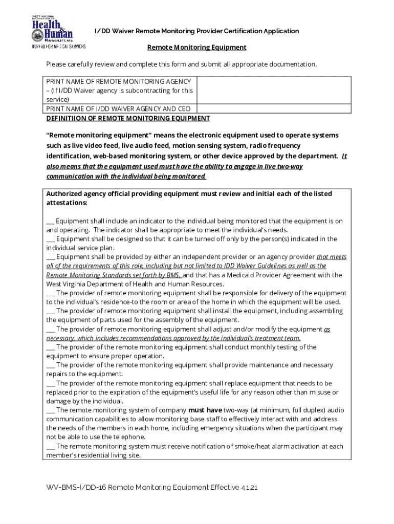 Fillable Online dhhr wv Developmental Disabilities Waiver Service ...