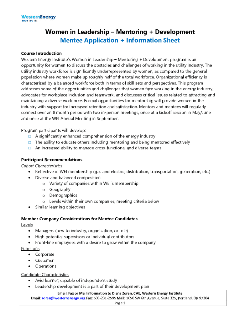 Fillable Online uploads westernenergy Women in Leadership: Mentee Application + Information ...