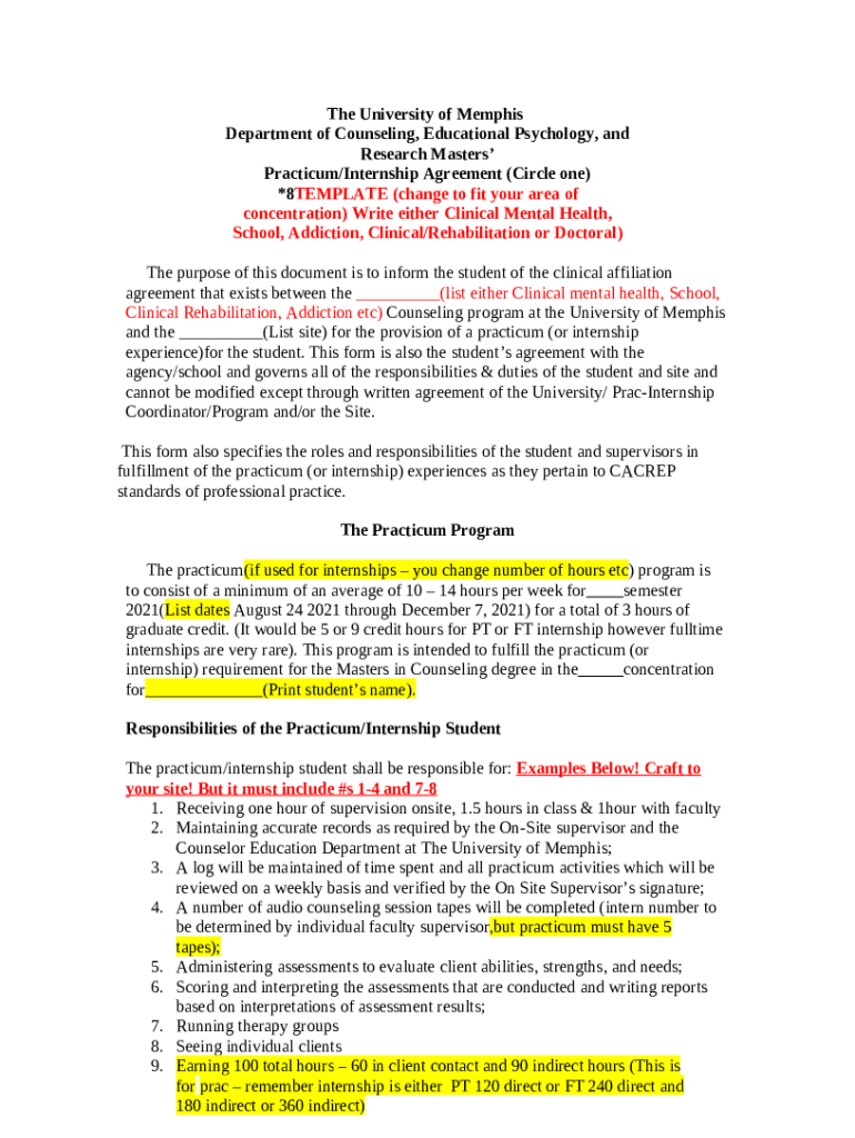 Clinical Fieldwork s - Counseling Doc Template | pdfFiller