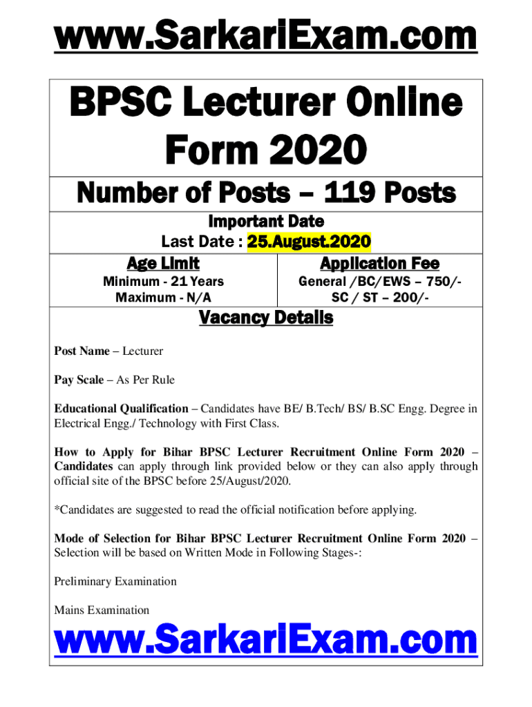 Fillable Online BPSC Lecturer Civil, Computer Science Online Form Fax Email Print - pdfFiller