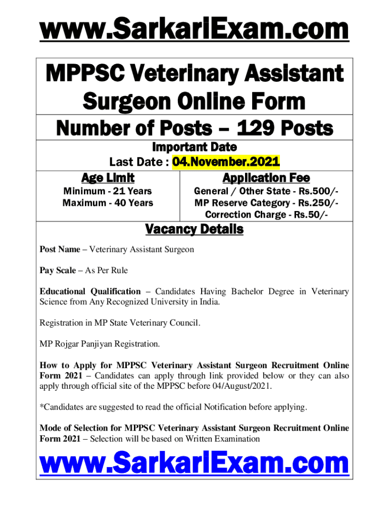 Fillable Online MPPSC Veterinary Assistant Surgeon Online Form Fax Email Print - pdfFiller