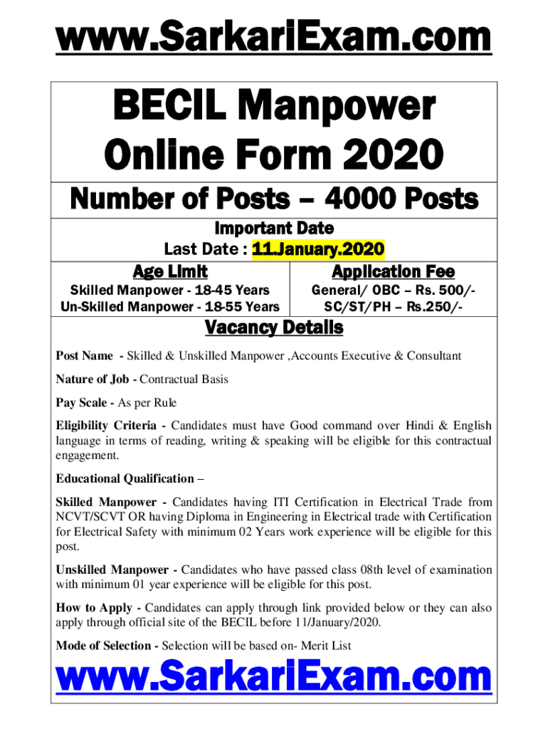 Fillable Online BECIL Merit List4000 Skilled & Unskilled Manpower ...