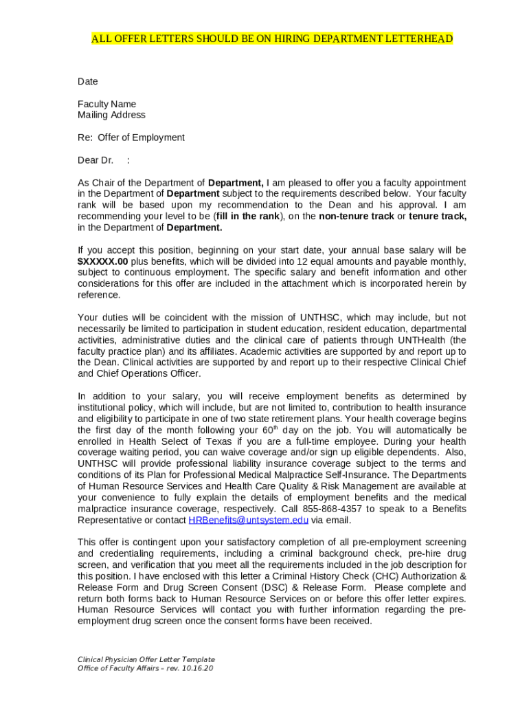 Faculty Offer Letter with Tenure External Department Head ... Doc ...