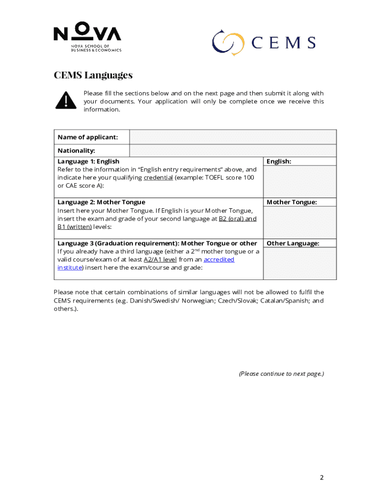 Fillable Online CEMS Master in International Management Curriculum Fax ...