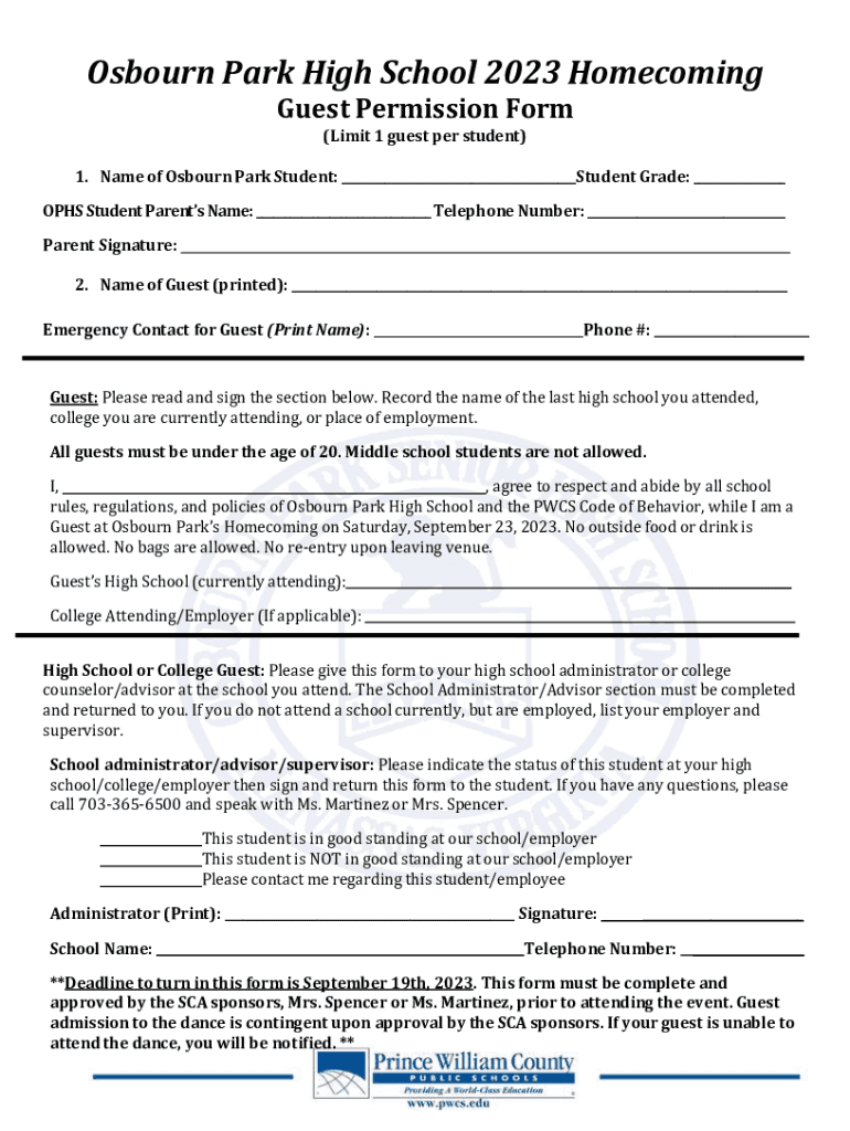 Fillable Online osbournparkhs pwcs Osbourn Park High School in Manassas, VA - Virginia Fax Email ...